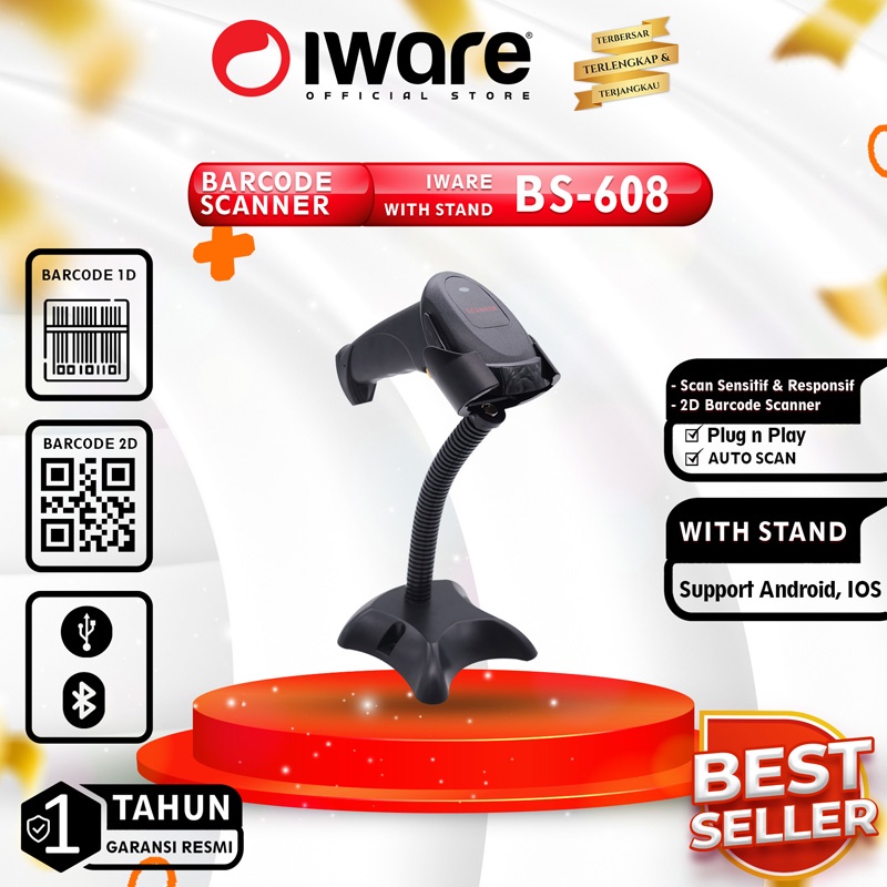 Jual Barcode Scanner 2D iware BS-608BT BS-609BT Android Ios Stand ...