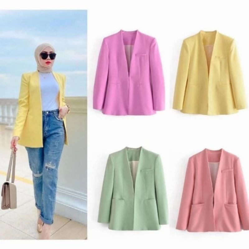 Jual Jas Blazer Wanita Formal Tanpa Kerah | Shopee Indonesia