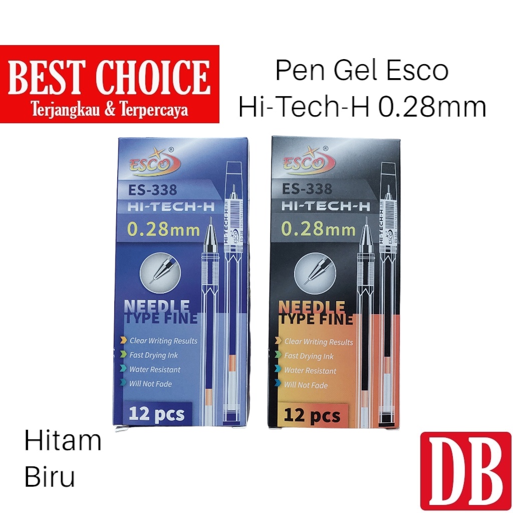 Jual Ballpoint / Pulpen Gel Esco Hi-Tech-H Hitam/Biru 0.28mm (12pcs ...