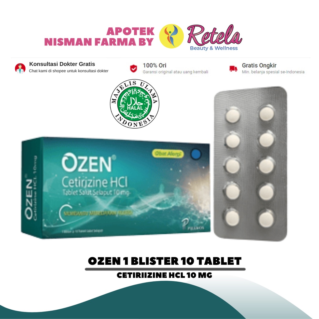 Jual OZEN 10 MG BLISTER 10 TABLET/CETIRIZINE/ANTI HISTAMINE/ANTI ALERGI ...