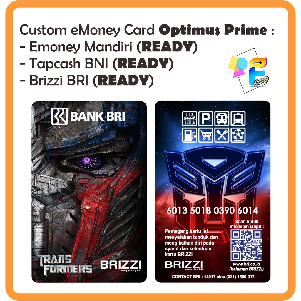 Jual Kartu eMoney eToll Tapcash BRIZZI edisi Transformers - Custom ...
