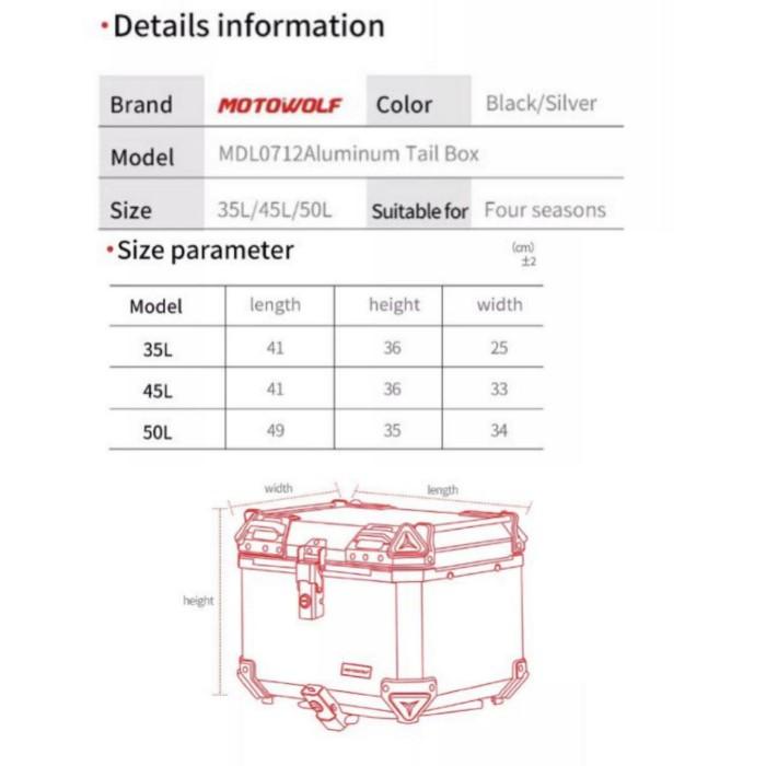 Jual BOX Motor Touring MOTOWOLF Tail Top Box Almunium Alloy Case ...