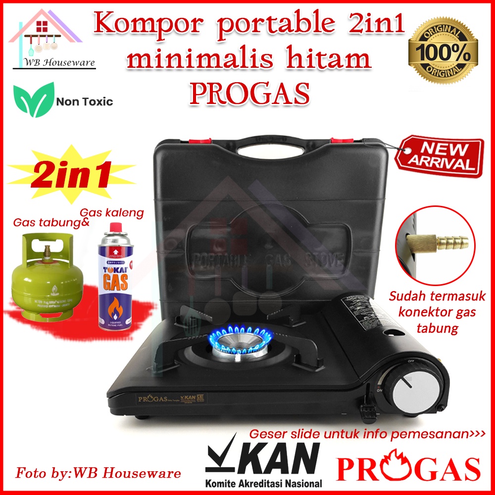 Jual kompor gas portable stainless minimalis + koper PROGAS / portable ...