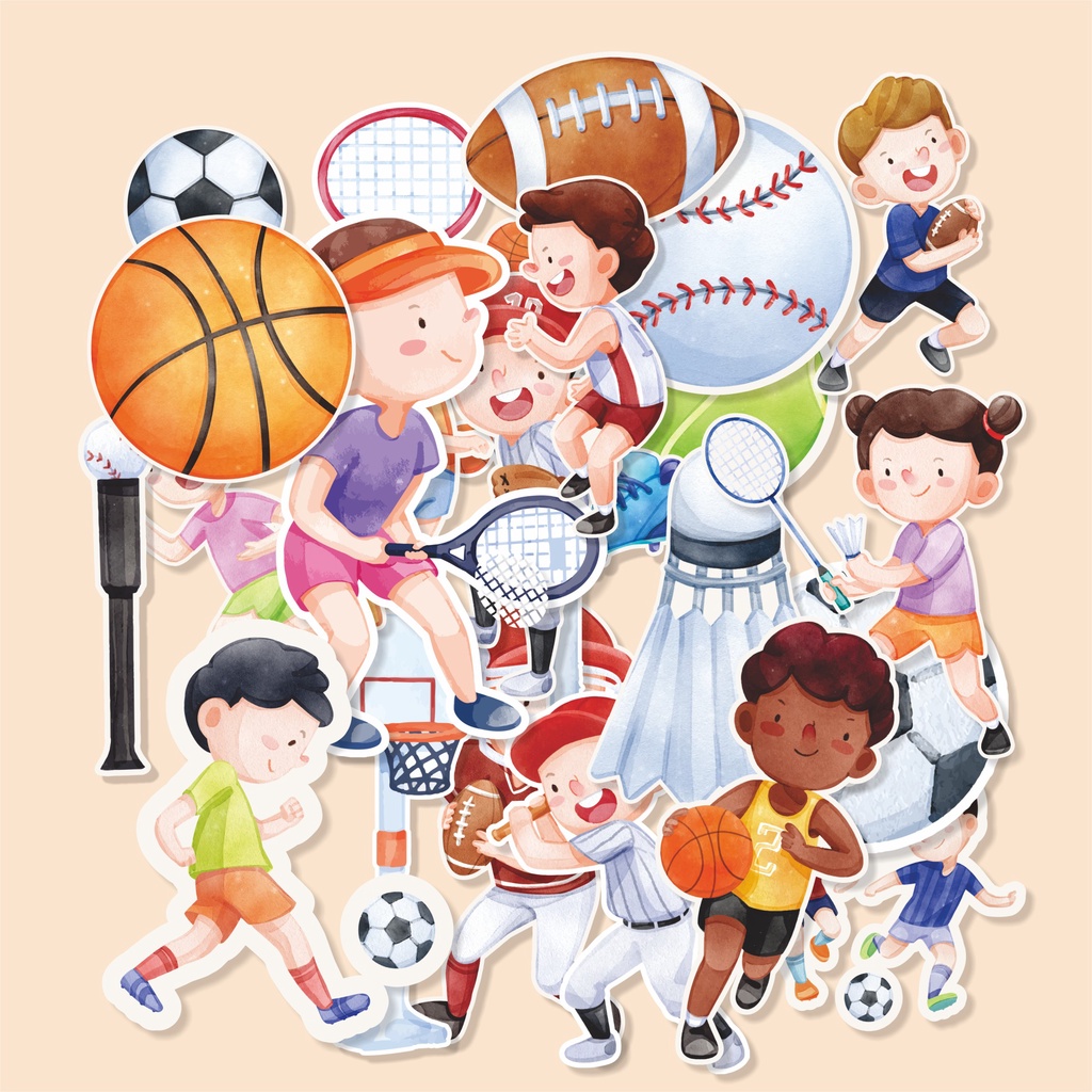 Jual ( 20 pcs )cetak stiker murah tema SPORT-watercolor/stiker satuan ...