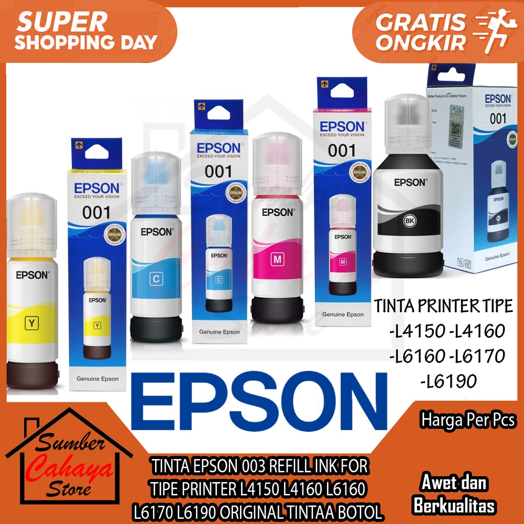 Jual Epson Tinta Printer 001 All Series L4150 L4160 L6160 L6170 L6190 ...