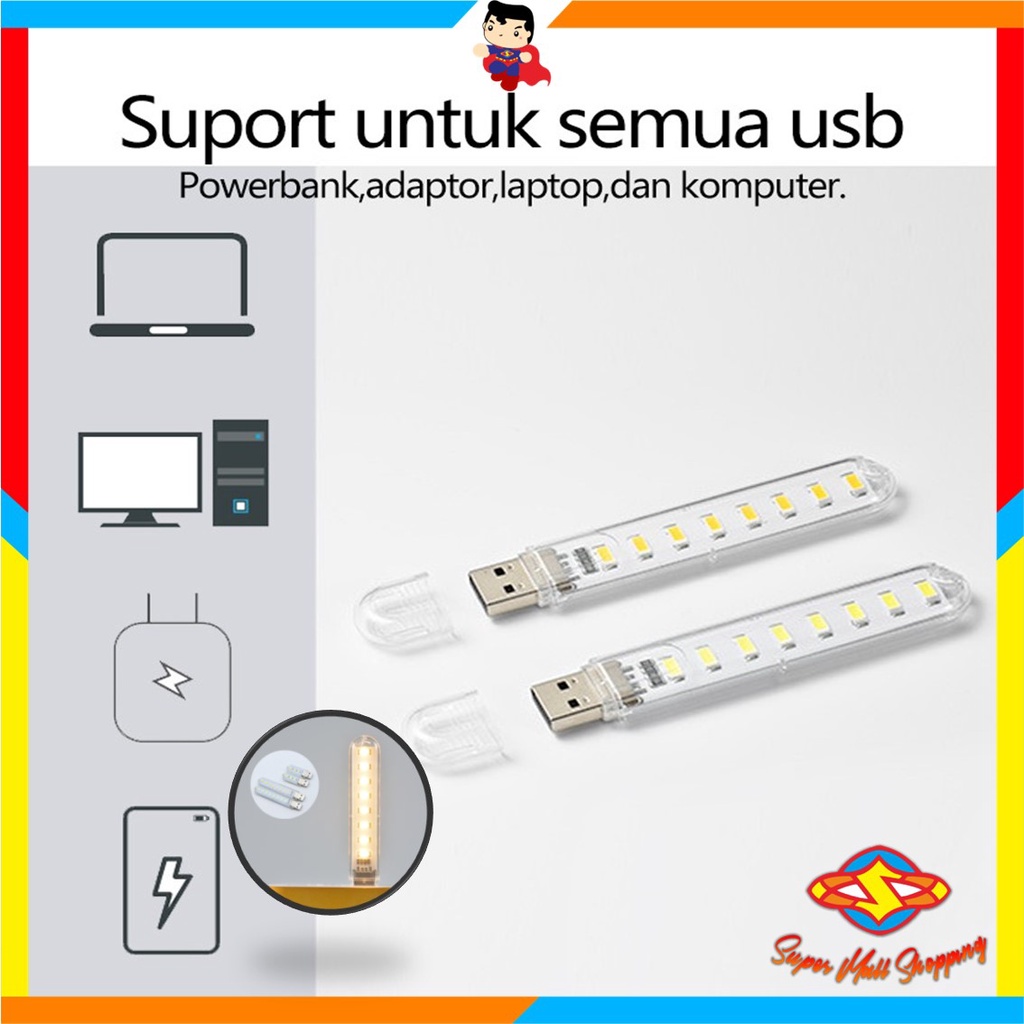Jual SMS Lampu LED USB Mini 3 Mata Transparan Lampu USB 8 Led Model ...