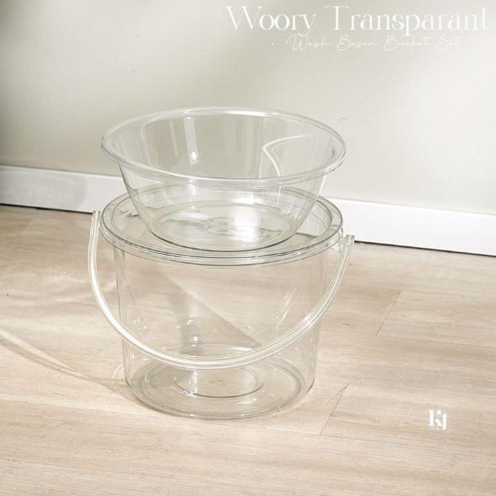 Jual Woory Transparan Wash Basin Bucket Set / Ember Transparan Baskom ...
