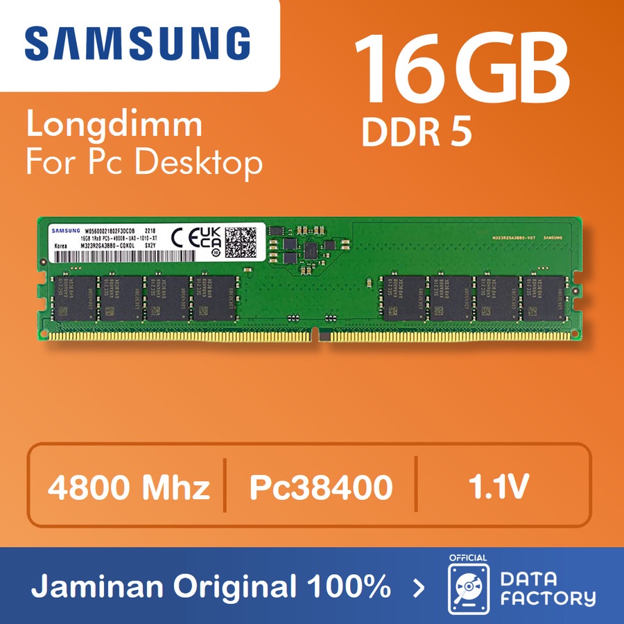 Jual RAM PC SAMSUNG DDR5 16GB PC 38400 / 4800 MHz LONGDIMM MEMORY PC5 1 ...