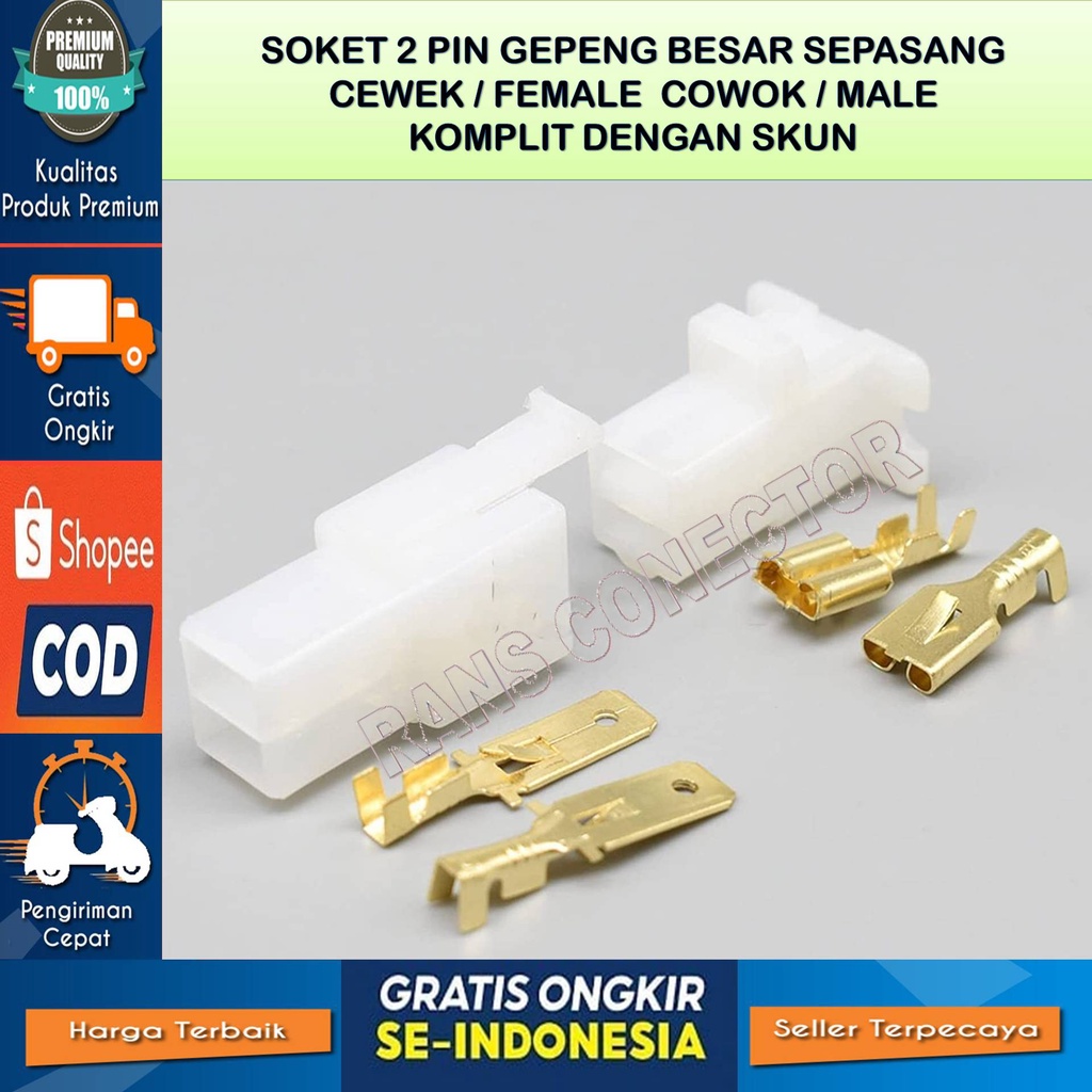 Jual SET SOKET SOCKET KONEKTOR KABEL 2 PIN BESAR MOTOR MOBIL MALE ...