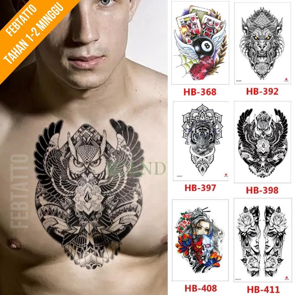 Jual Tato Temporer Ukuran 21cm x 15cm Motif Burung Hantu Owel HB 398 ...