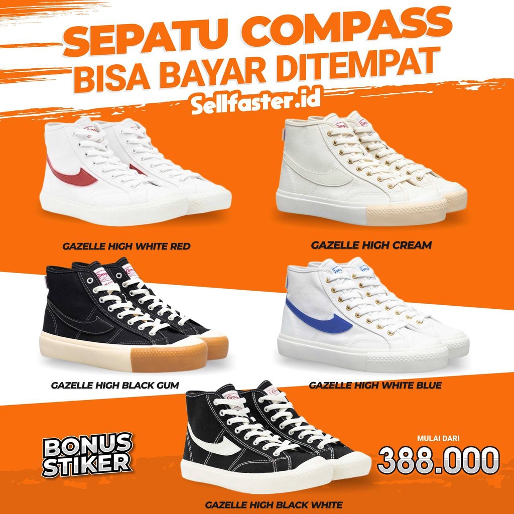 Jual [ORIGINAL] Sepatu Compass Gazelle Hi / High Black White / White ...