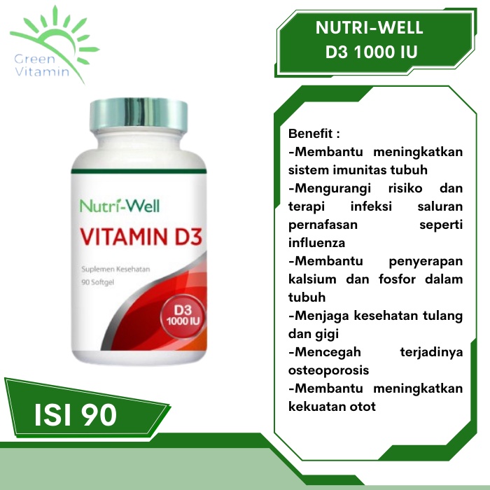 Jual Nutriwell Nutri-Well Vitamin D3 1000 IU (90 Softgels) | Shopee ...