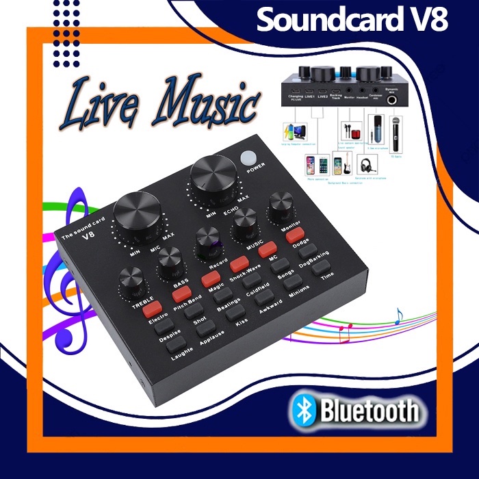 Jual Soundcard V8 Bluetooth Audio Usb External Live Mixer Audio Soundcard | Shopee Indonesia