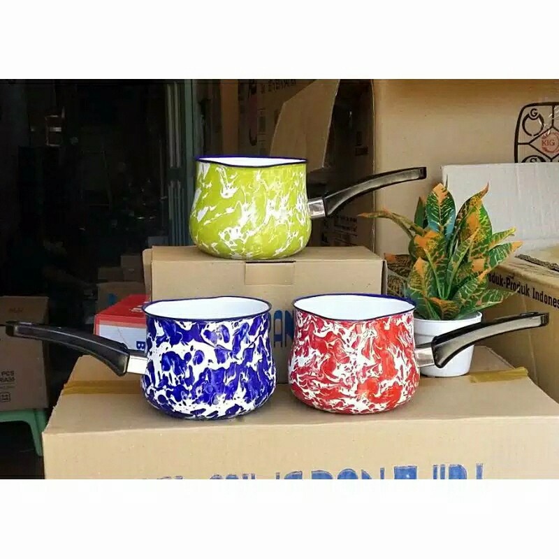 Jual Panci Enamel SuSu | Gagang Panjang | Saucepan Lurik Blirik | Panci ...
