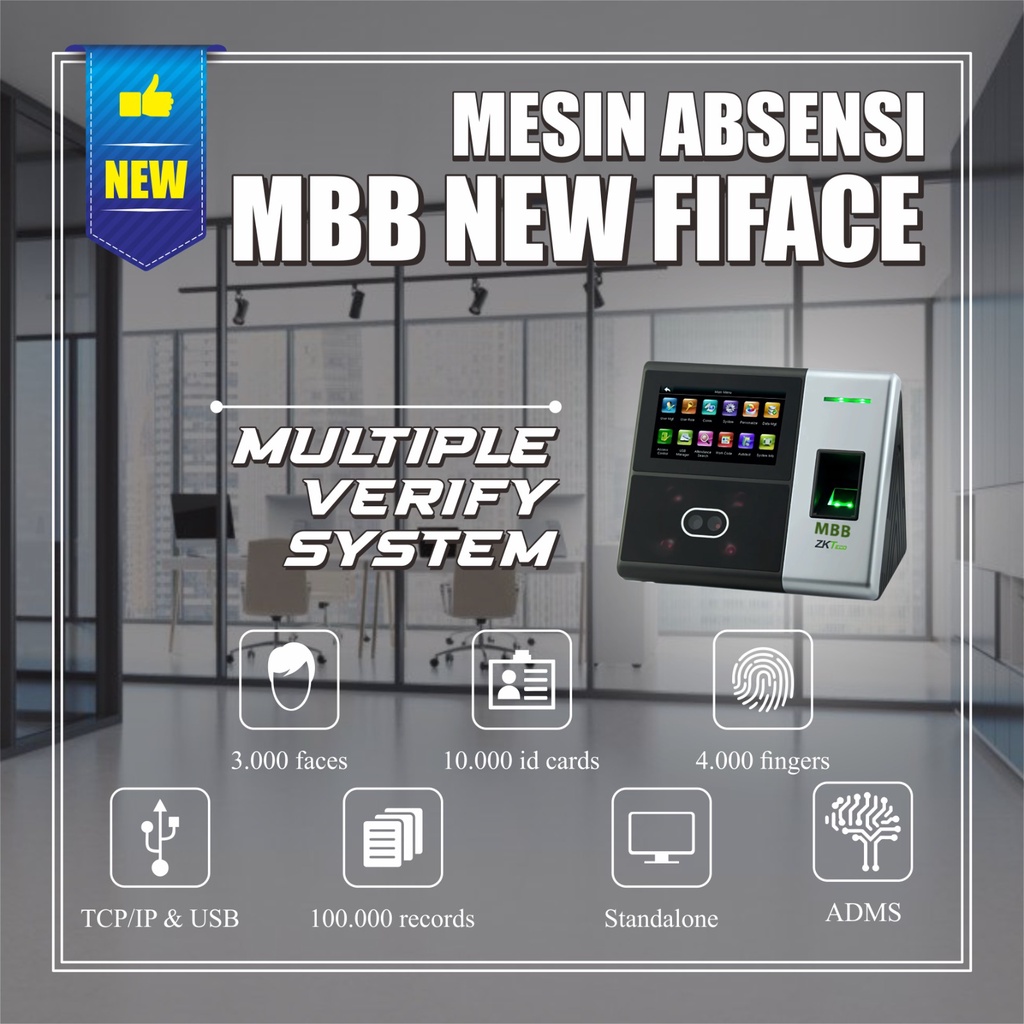 Jual Mesin Absen Wajah Fingerprint Card RFID MBB NEW FIFACE - ZKTeco ...