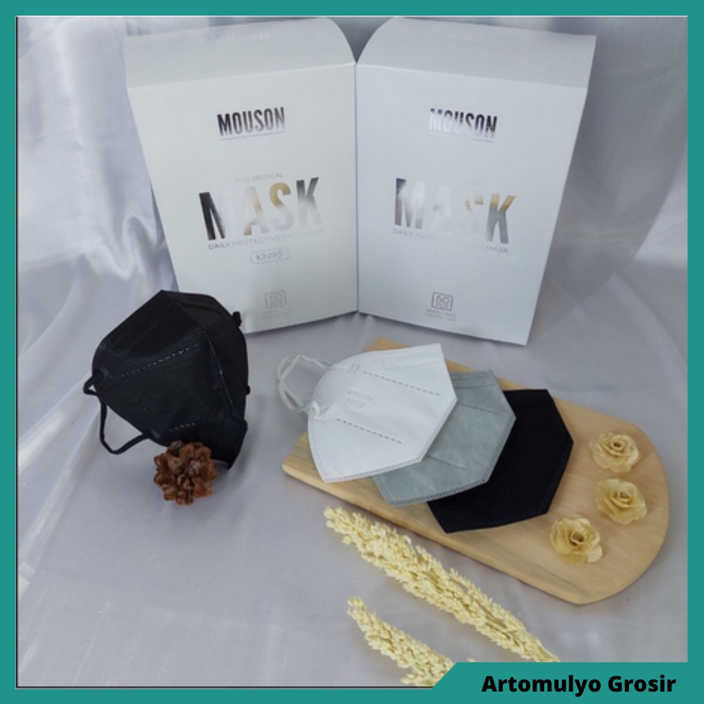 Jual MASK MASKER MOUSON KN95 KN 95 5ply ISI 50 DAN 10 PUTIH HITAM ABU ...
