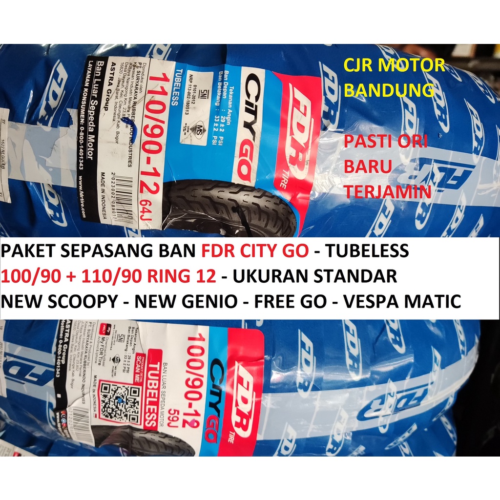 Jual PAKET FDR City Go 110/90 + 100/90 ring 12 Ban Standar Motor ...