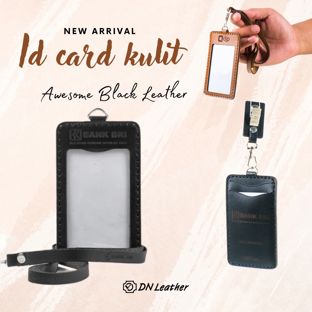 Jual ID CARD HOLDER KULIT WARNA HITAM NAME TAG KULIT CUSTOM NAMA LOGO ...