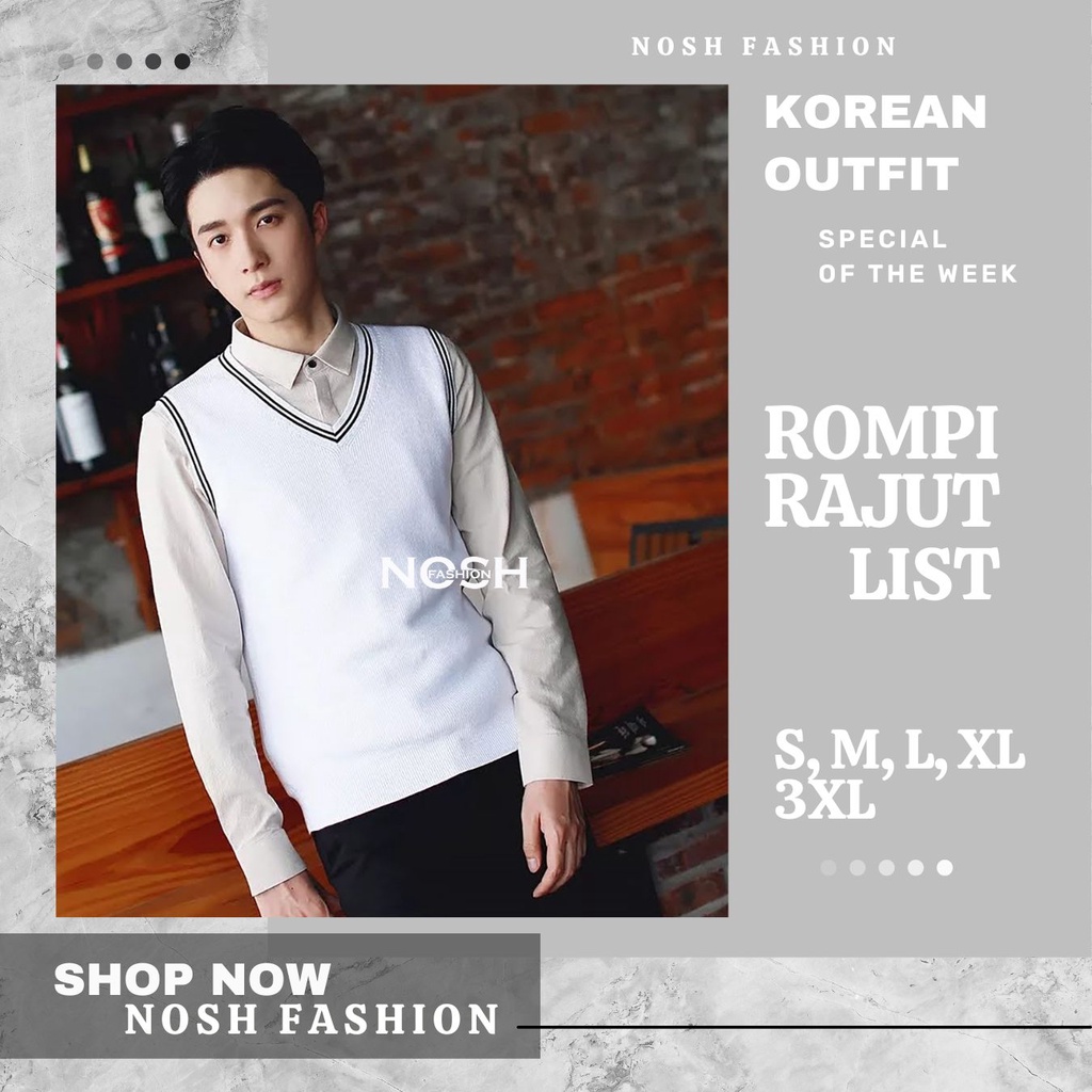 Jual Rompi Pria Rajut Knit Vest Vneck Variasi List Nath / Vest Knitting List Korea Style - NOSH ...