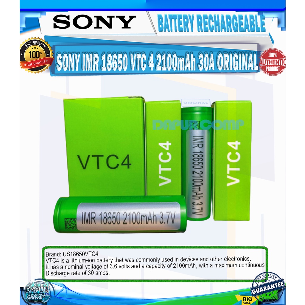 Jual BATTERY/BATTERY SONY VTC4 18650 2100mAh 30A ORIGINAL SONY VTC ...