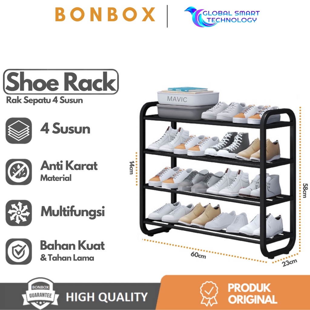 Jual BONBOX BFS221201 Rak Sepatu Sendal 4 Susun Tingkatan Multifungsi ...