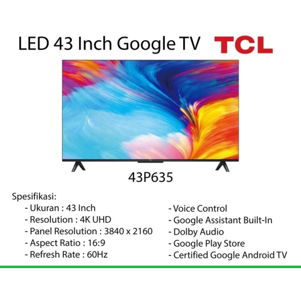 Jual TCL 4K UHD GOOGLE TV ANDROID 11 DIGITAL 43 INCH 43P635 | Shopee ...