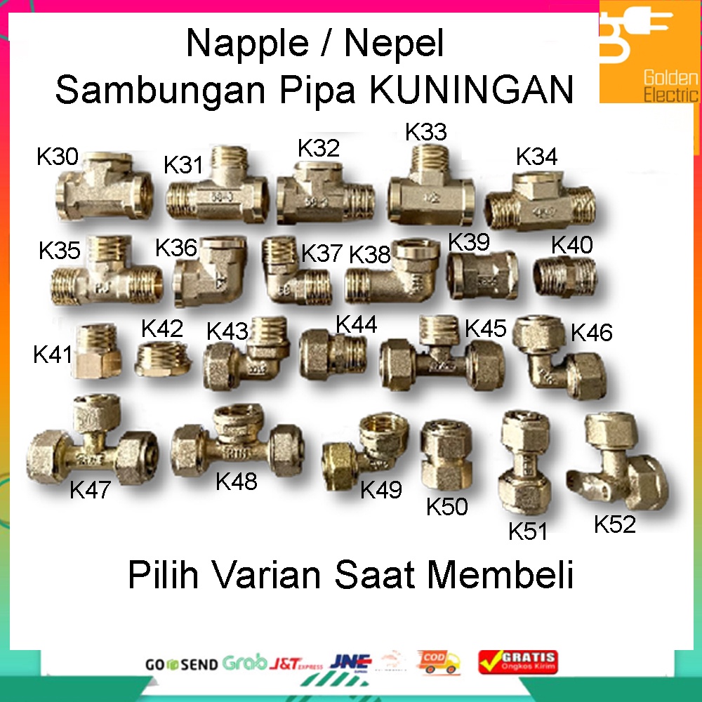 Jual Fitting 1/2" 1/2 inch Nepel Napple T L Sock Drat Luar Dalam Sambungan Pipa Kuningan Air ...