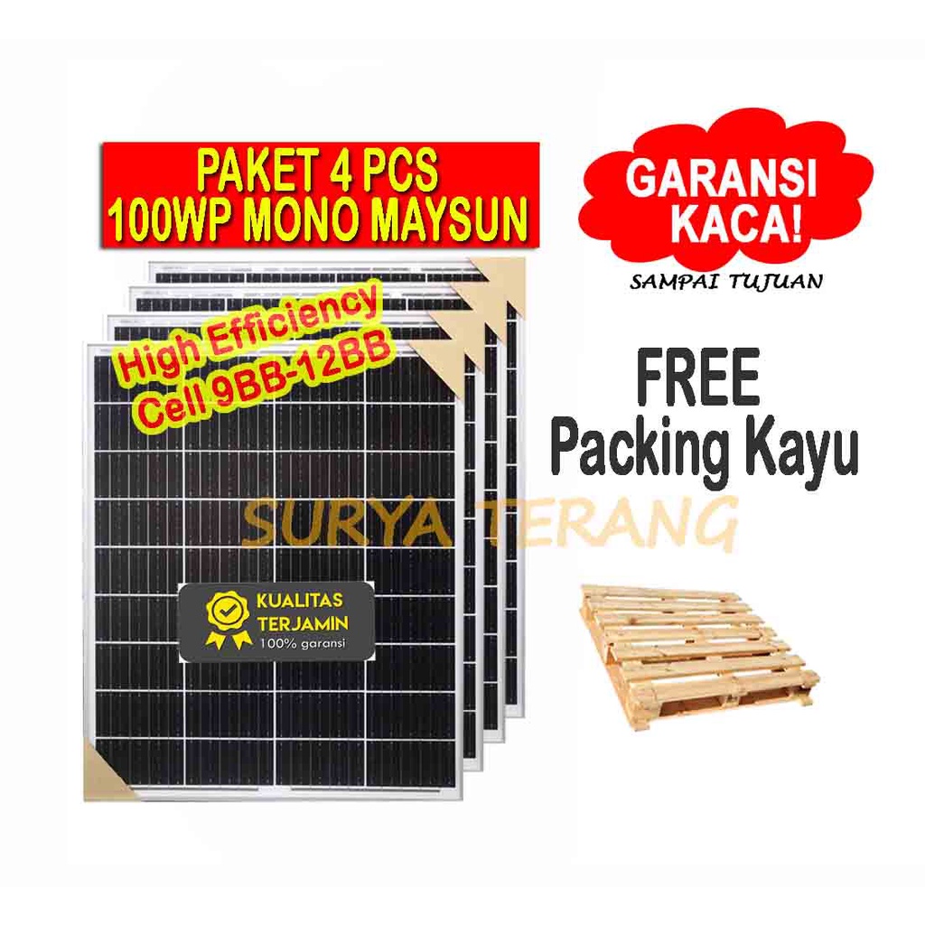 Jual Paket 4pcs Solar Panel/Panel Surya 100wp Mono MAYSUN Free Packing ...