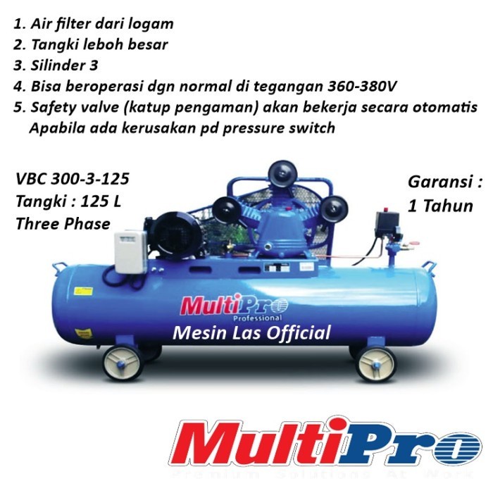 Jual Kompresor 3HP Multipro VBC-300-3/125 Kompresor Udara 3Hp (3 Phase ...
