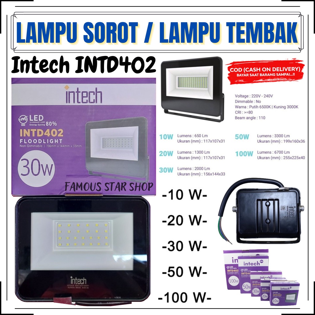 Jual Intech LED Flood Light - Putih - Lampu Sorot Led Intech INTD402 ...