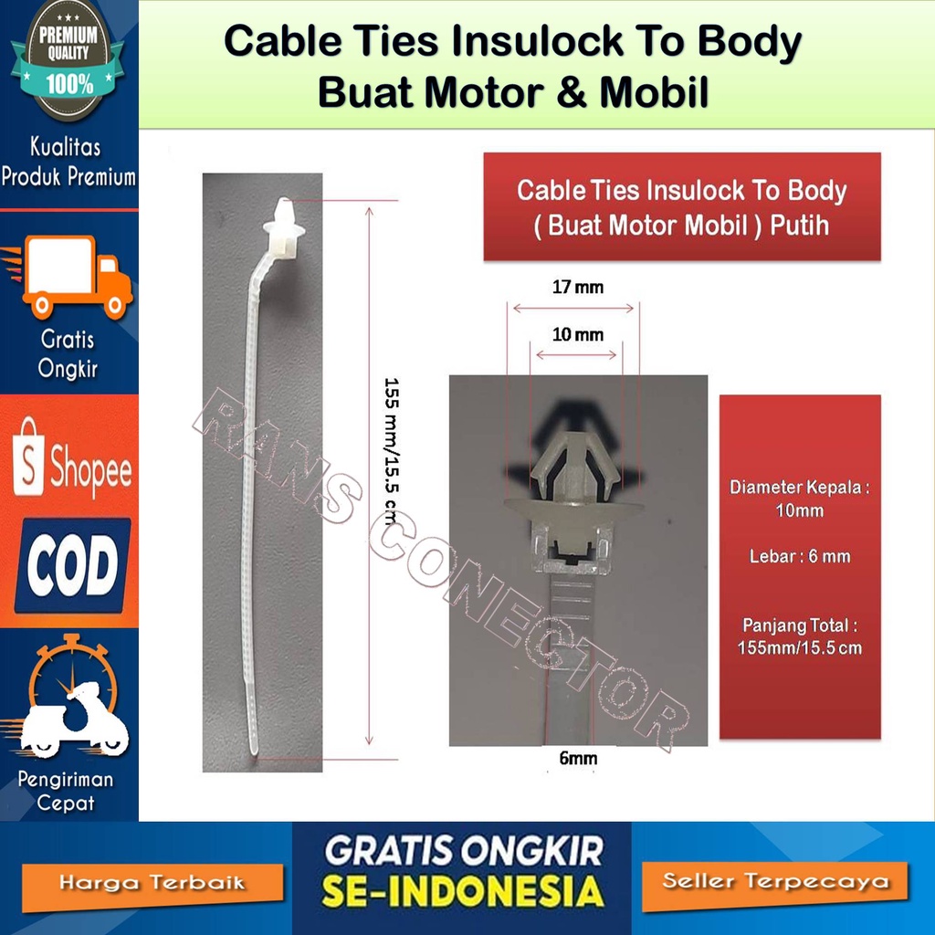 Jual Nylon plastik Pengikat kabel Klip Panah/Insulock insulok To Body ...