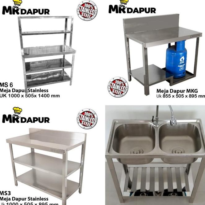 Jual Meja Kerja 3Rak ;1 Meja Kompor ;Double Sink Kran ;Meja Dgn ...