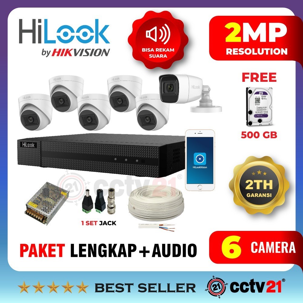 Jual Paket 6 cctv Camera 2MP Audio HILOOK (by HikVision) THC-T120-PS ...