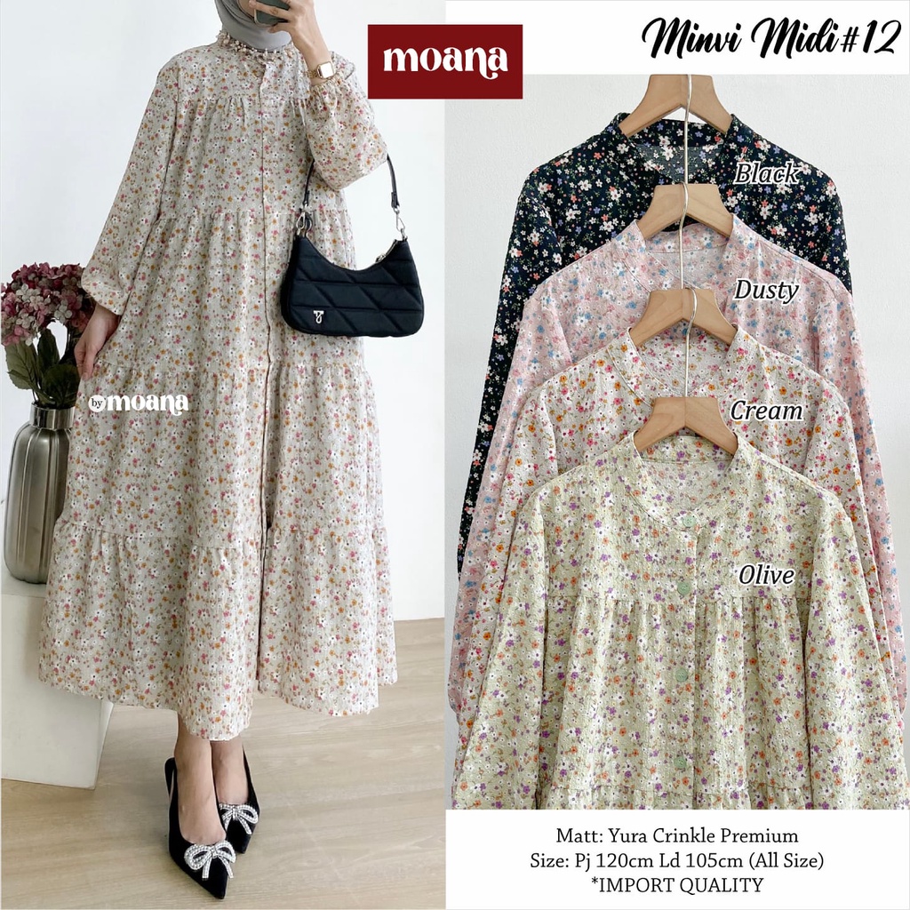 Jual Moana Minvi Midi #12 Dress Motif Kondangan Bahan Yura Crinkle Premium | Shopee Indonesia