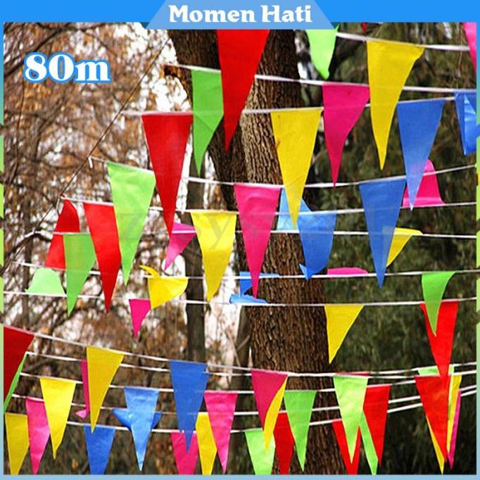Jual 150Pcs Bendera Segitiga Warna Warni 80 Meter Bendera Kain Segitiga HOT PROMO | Shopee Indonesia