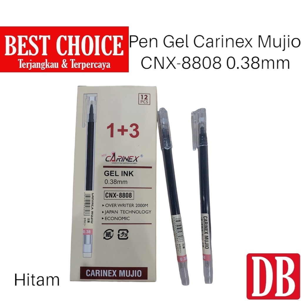 Jual Gel pen / Pulpen Mujio Carinex 0.38 mm Hitam (12 pcs) | Shopee ...