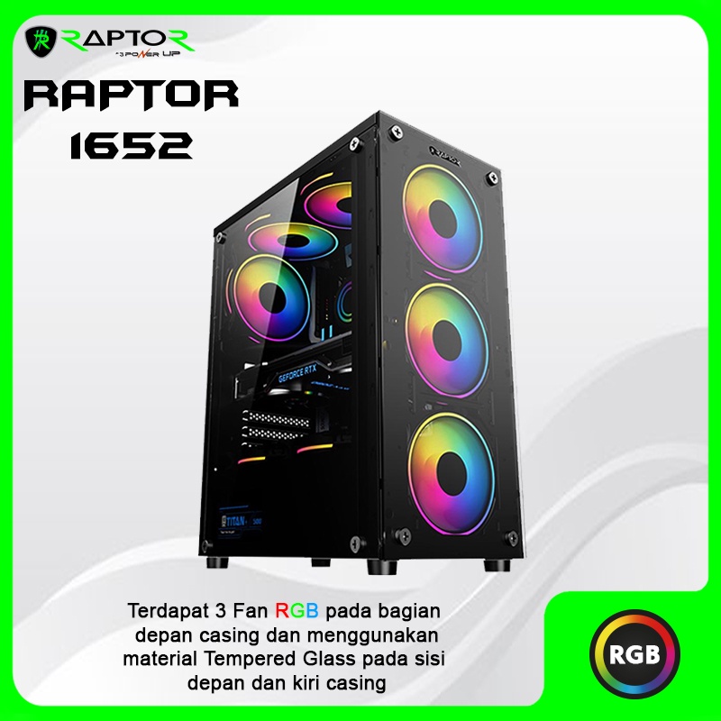 Jual Casing Gaming/PC/Office RAPTOR Black Strike 1652 - Tempered Glass ...