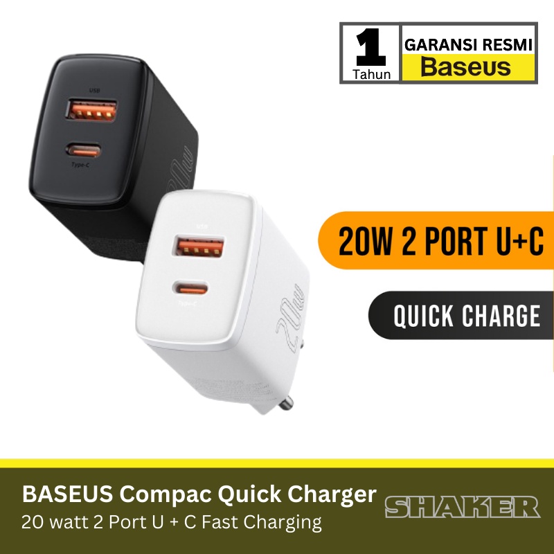 Jual BASEUS Compact Wall Charger Quick Charger 2 Port - U+C 20 Watt ...