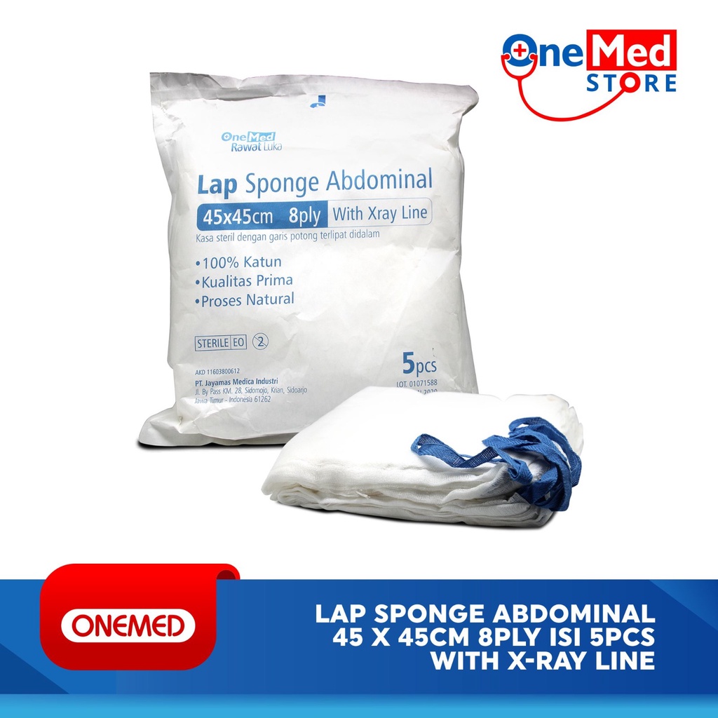 Jual Lap Sponge Abdominal 45cm 8ply isi 5 with X-ray Line OneMed OJ ...