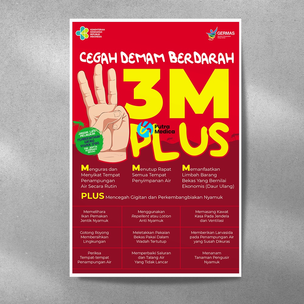Jual Poster Kesehatan 3M Plus A3+ / Gambar Edukasi Cegah Demam Berdarah ...