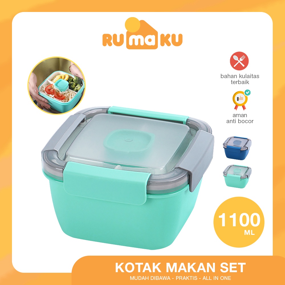 Jual Rumaku Kotak Makan 1100ml Lunchbox Tempat Makan Bekal Double Layer Free Tempat Sambal ...