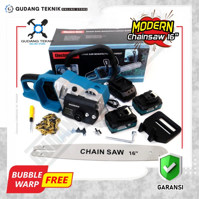 Jual MESIN CHAINSAW MODERN Gergaji Potong Kayu CORDLESS 16" / Mesin Gergaji Kayu Pohon BATERAI ...