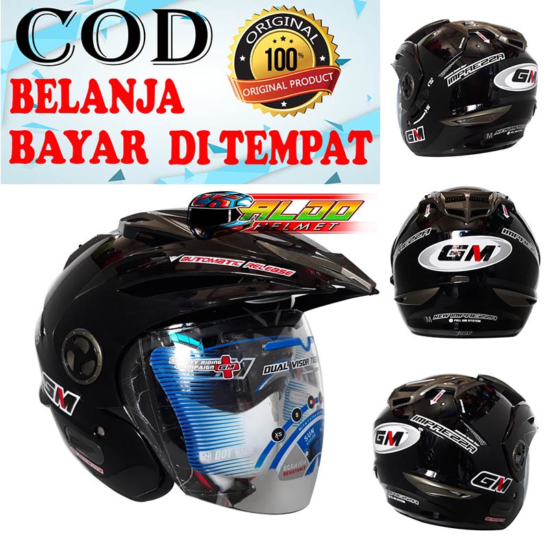 Jual helm half face | GM NEW IMPREZZA SOLID BLACK METALIC | ORIGINAL GM ...