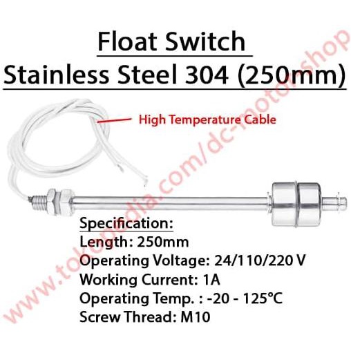 Jual Float Switch Stainless Steel Water Level Sensor 250Mm Arduino ...