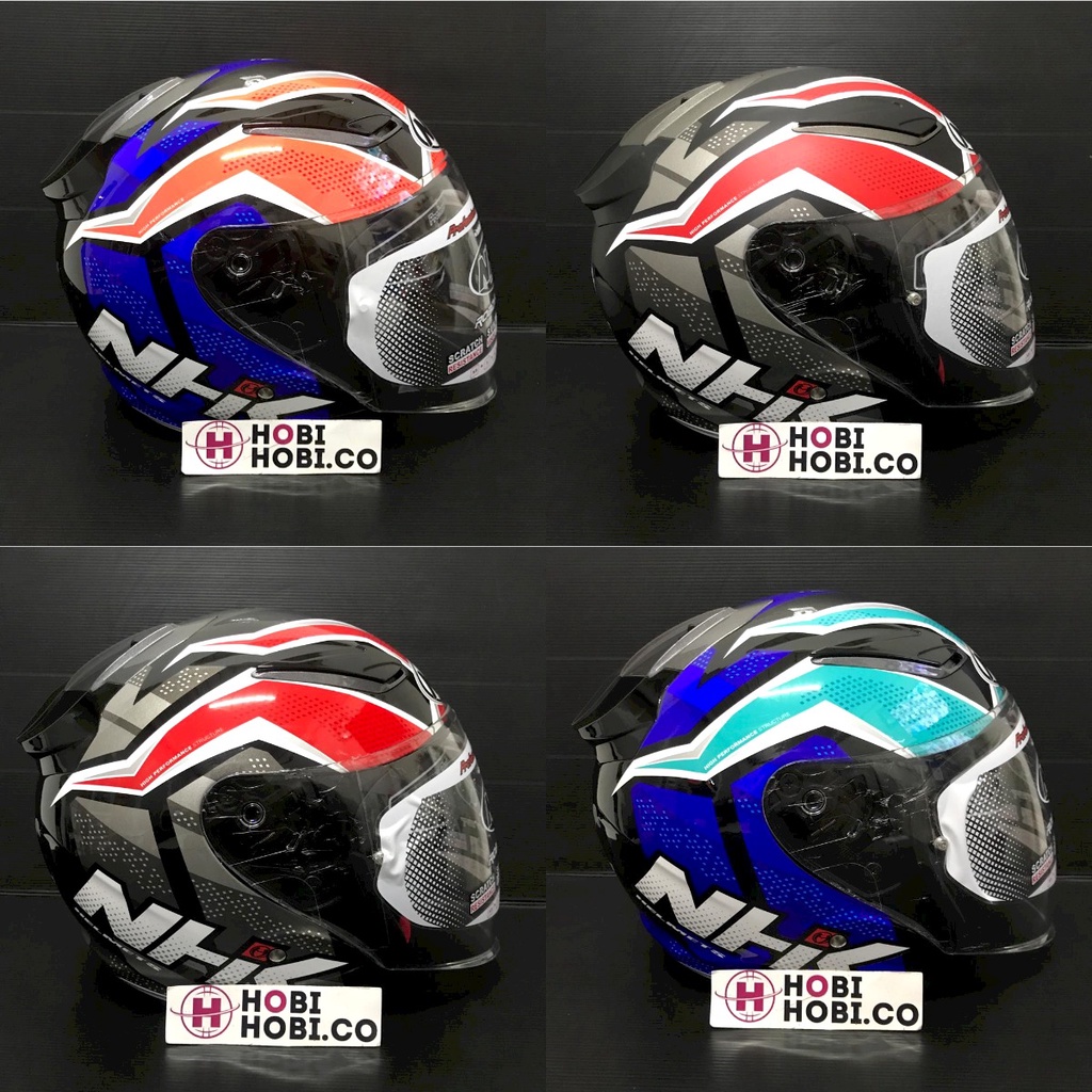 Jual HELM NHK R1 SUBJECT BLACK RED SILVER DOFF HALF FACE NHK R1 DOUBLE ...