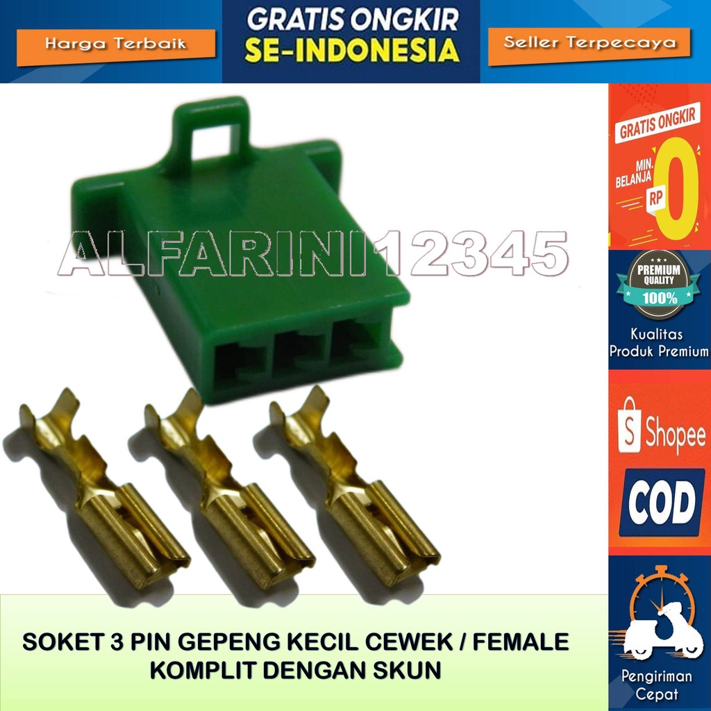 Jual Soket Kabel Gepeng 3 Pin kecil Cewek Female Original Komplit ...