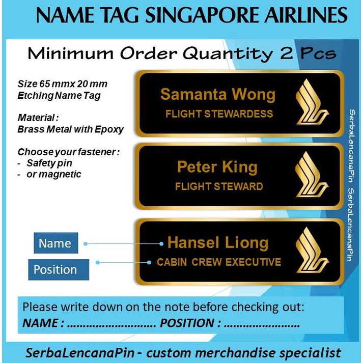 Jual Singapore Airlines Name Tag - SIA SQ - Flight Stewardess Chief ...
