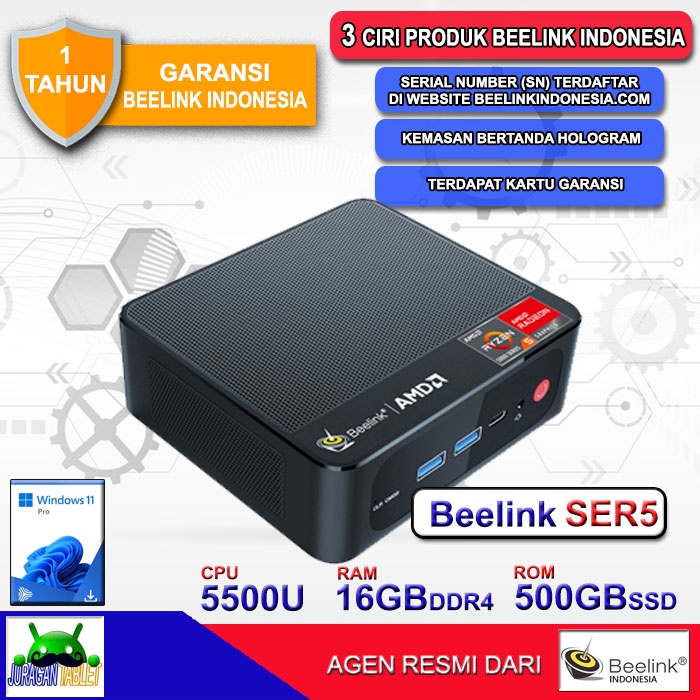 Jual Beelink SER5 5500U AMD Ryzen5 16/500GB SSD NVMe WiFi6 Triple Display Windows 11 Pro ...