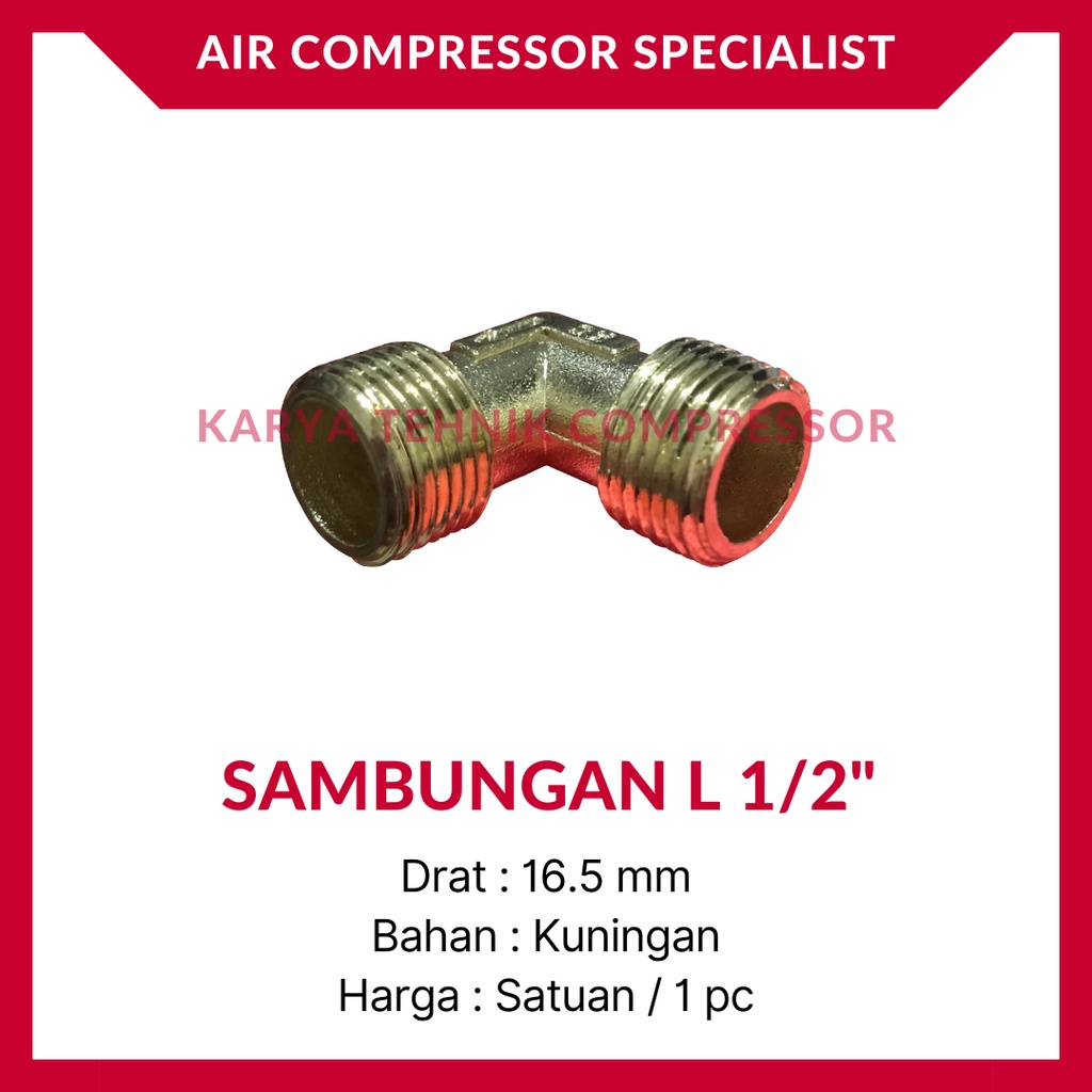 Jual Sambungan Elbow L Nepple Nipple Siku Kuningan Kompresor Angin 1/2 ...