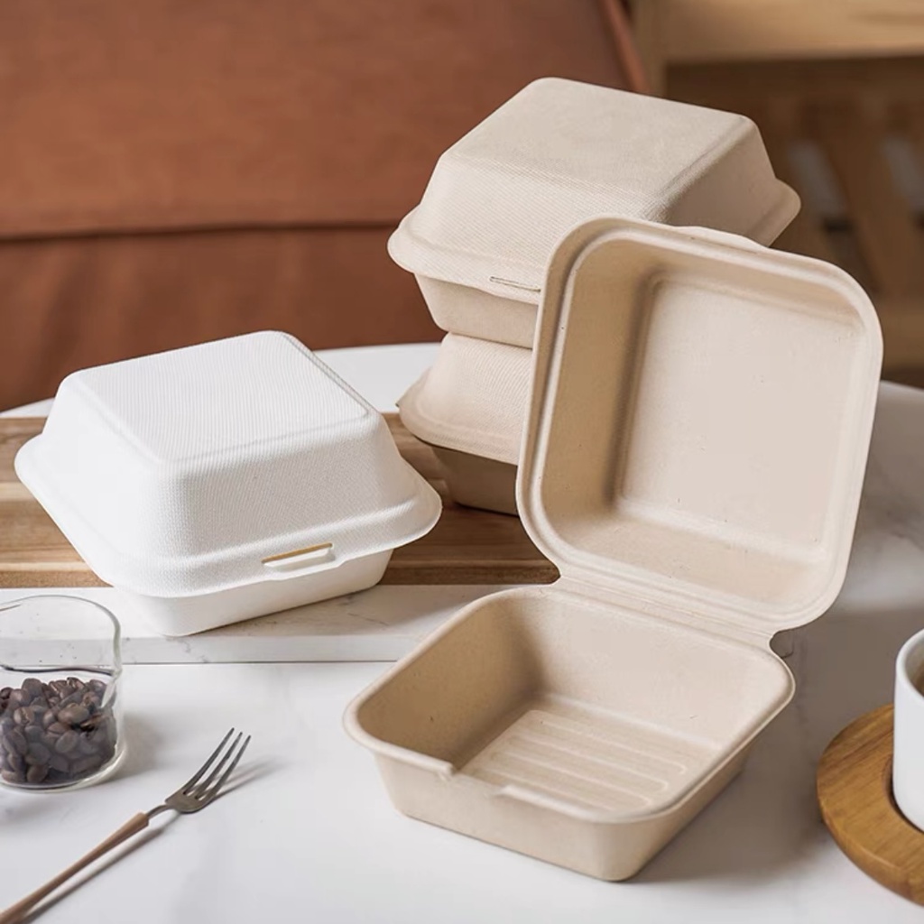 Jual [10 PCS] Bagasse Box / Biofoam Burger Box / Korean Bento Cake Eco ...